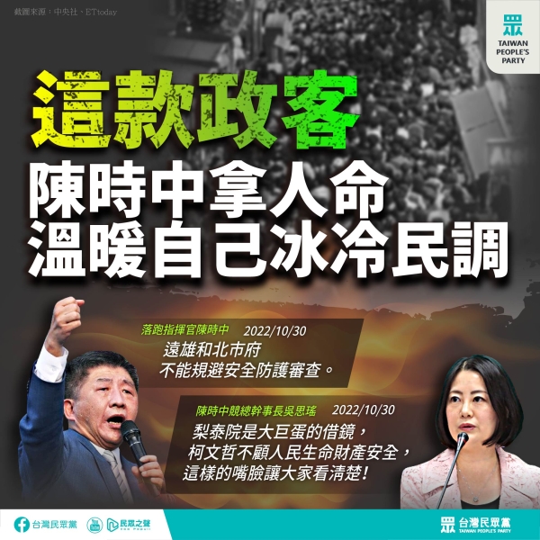 民眾黨:梨泰院事件不該成為陳時中救選情的浮木。 | 新聞總覽 | ctzntalk- 分享市民的大小事